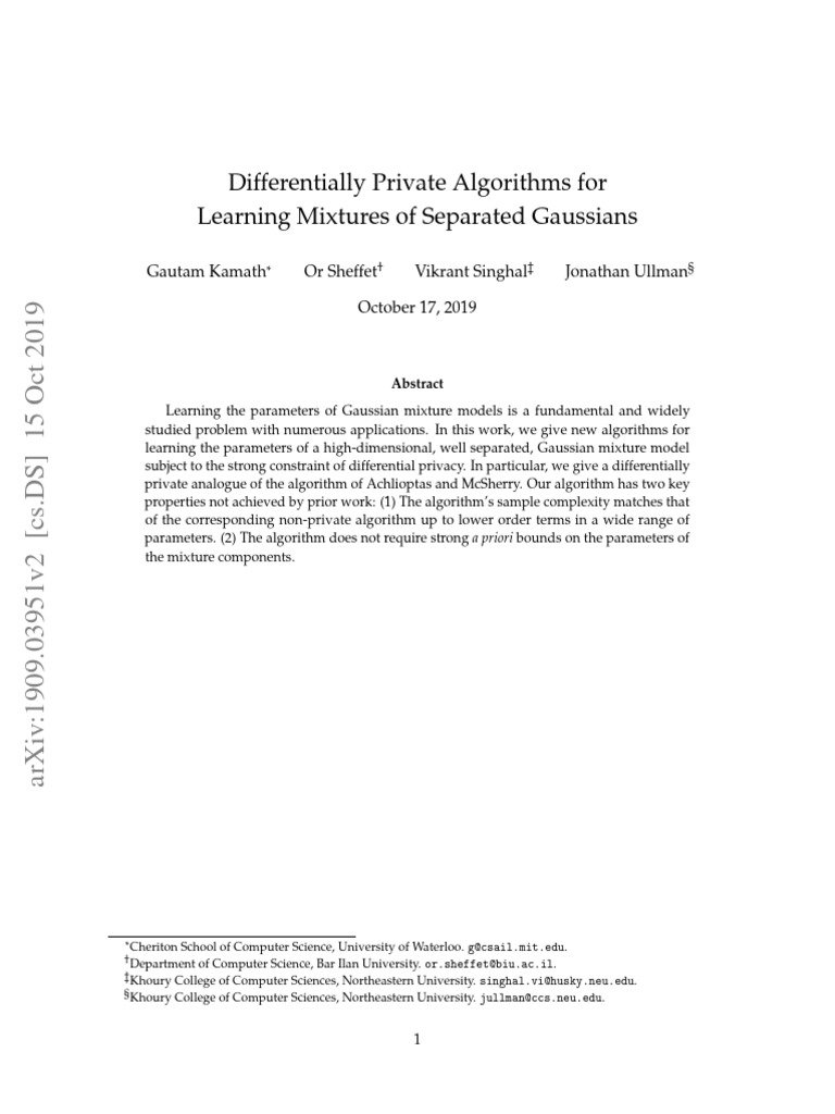 Kamath 等 - 2019 - Differentially Private Algorithms for Learning Mix ... Kamath 等 - 2019 - Differentially Private Algorithms for Learning Mix ...