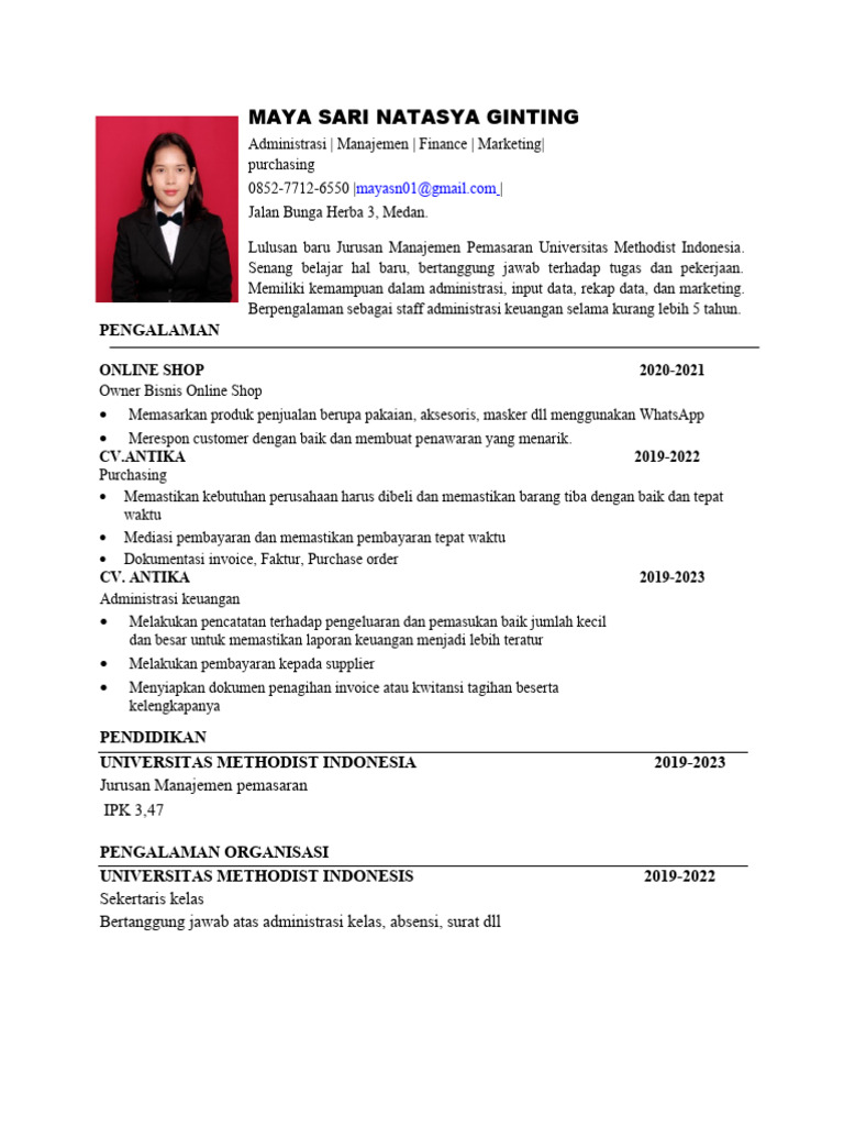 CV - Maya Sari Natasya | PDF