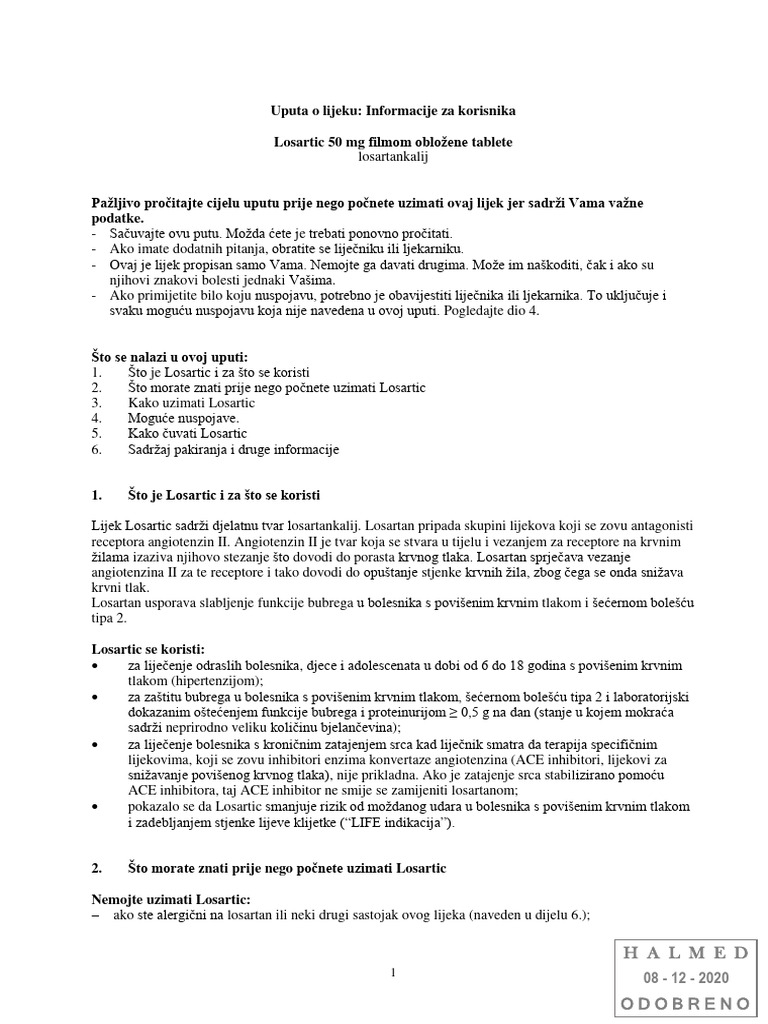 Upute za lijek Losartic 50 mg | PDF | Self-Improvement | Wellness