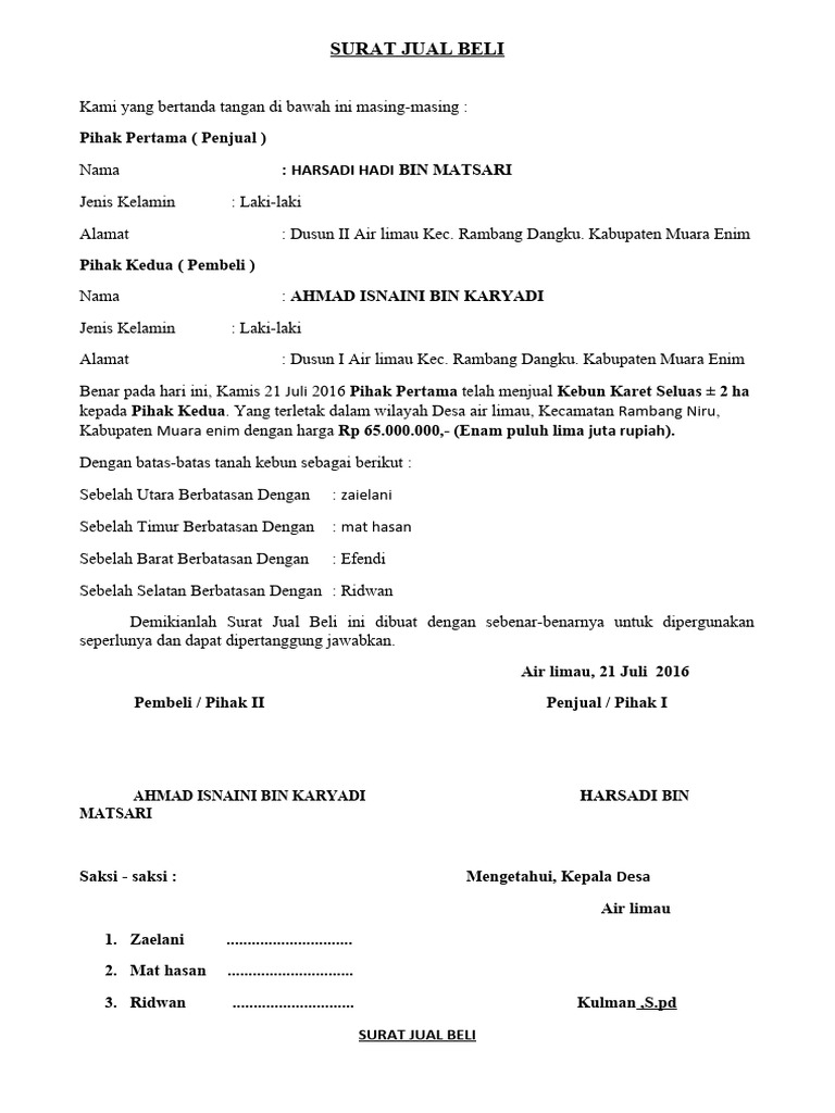 Contoh Surat Jual Beli | PDF