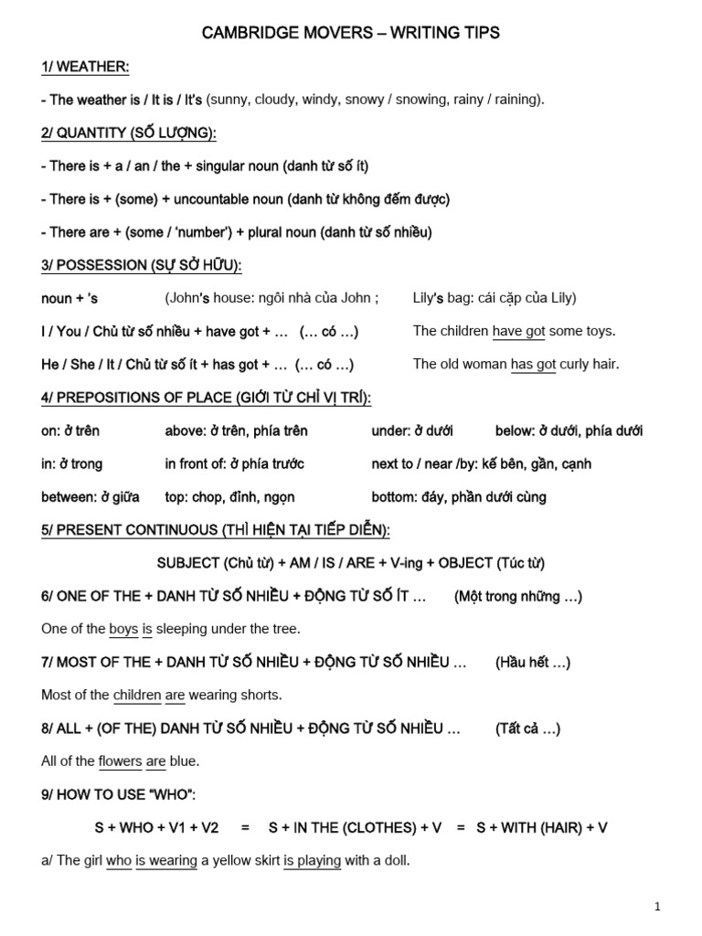 Cambridge Movers - Writing Tips | PDF