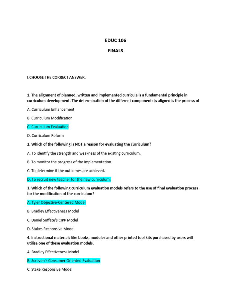 Educ 106 - Finals | PDF | Curriculum | Educational Assessment