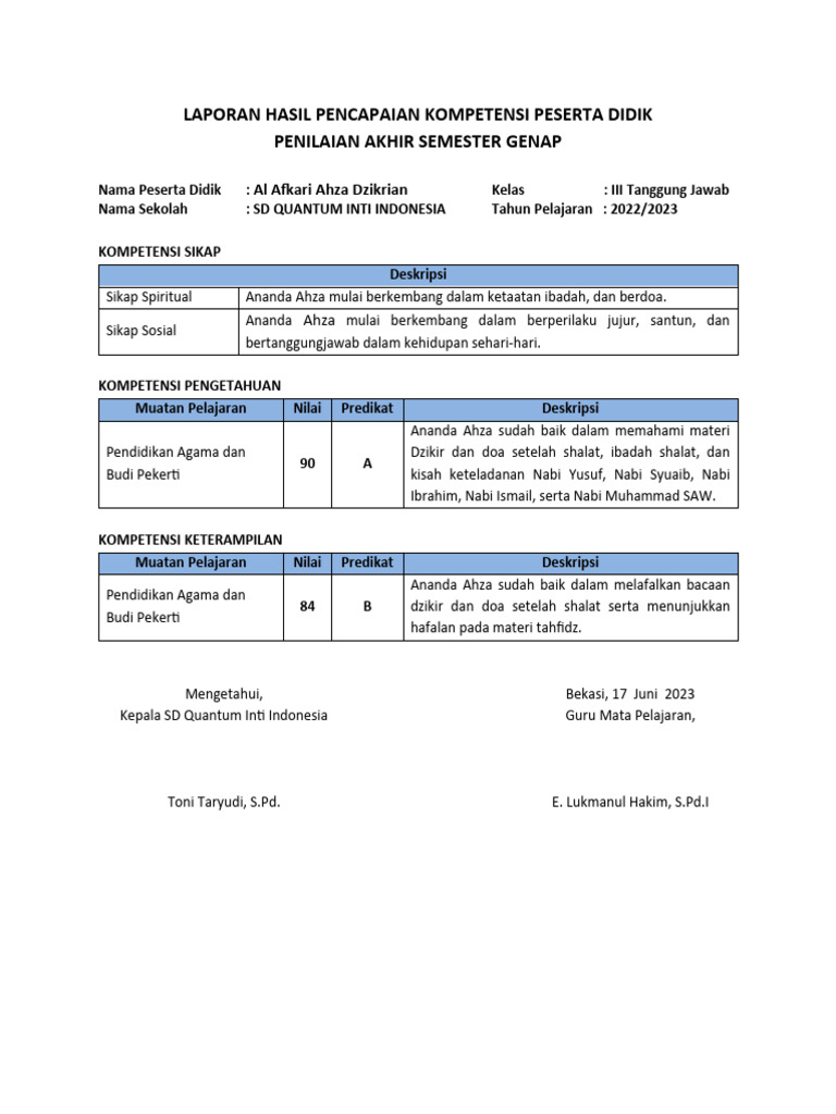 DESKRIPSI PAI 3 Mandiri | PDF