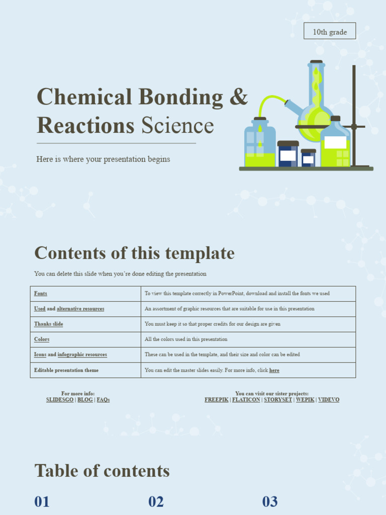Chemical Bonding and Reactions - Science - 10th Grade by Slidesgo | PDF