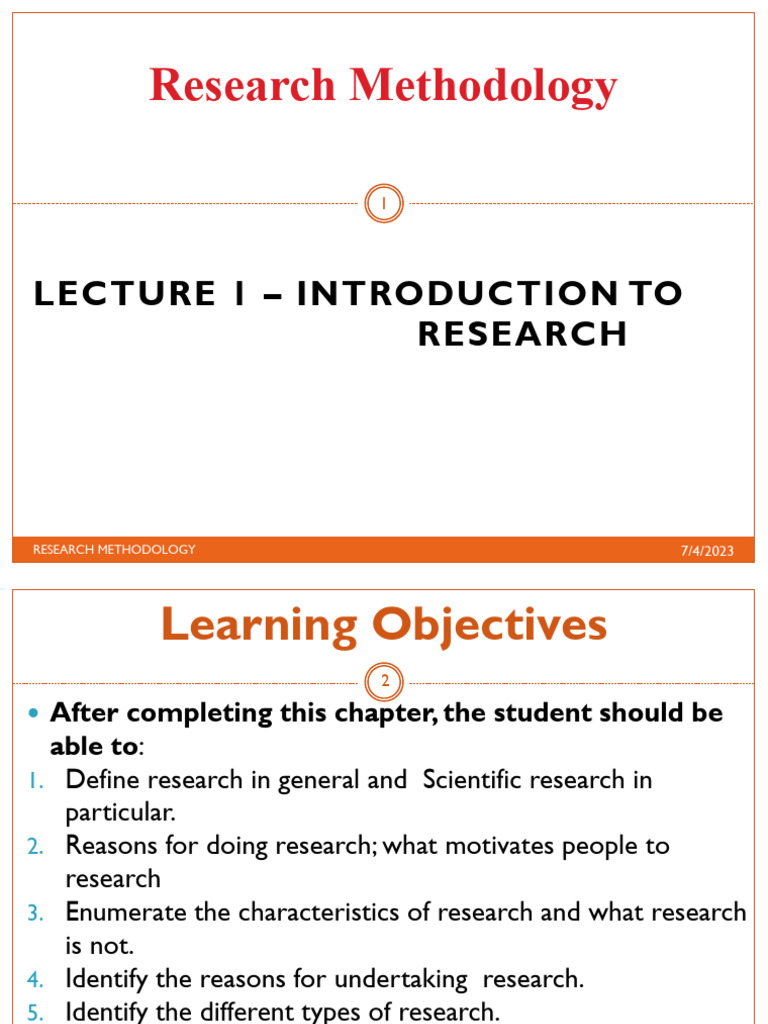 Lecture 1 Introduction To Research | Download Free PDF | Scientific Method | Methodology