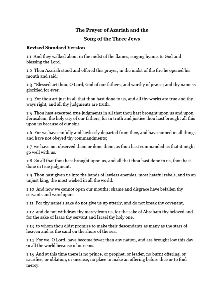 The Prayer of Azariah | PDF | Shadrach, Meshach, And Abednego ...