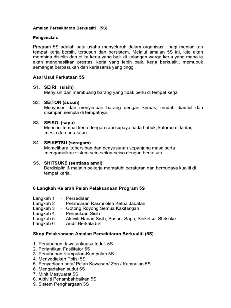 Amalan 5S untuk Tempat Kerja Berkualiti | PDF