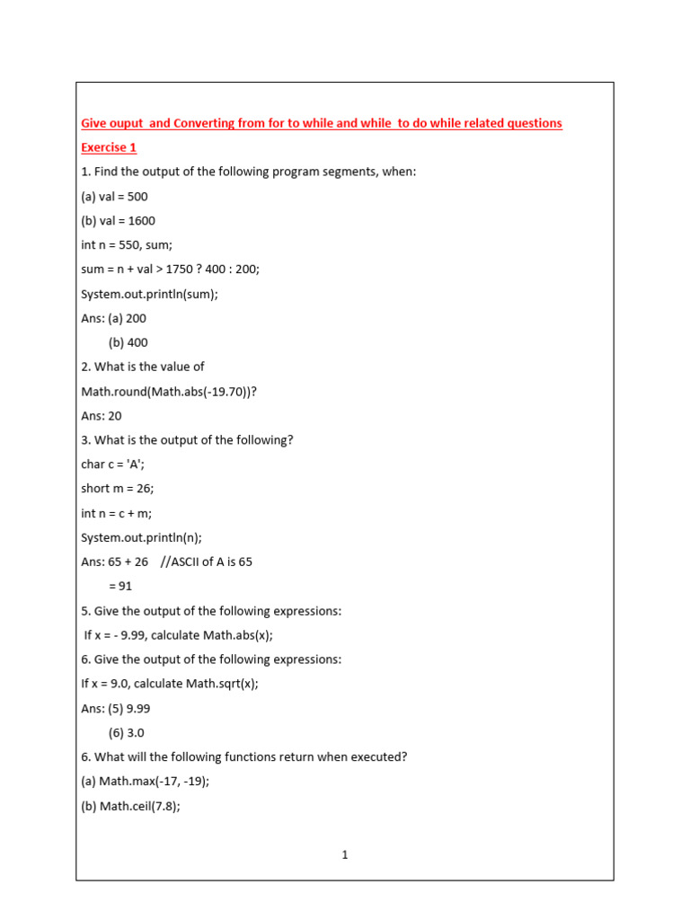 Logical Questions (Ouput and Conversion) | PDF | Computer Science ...