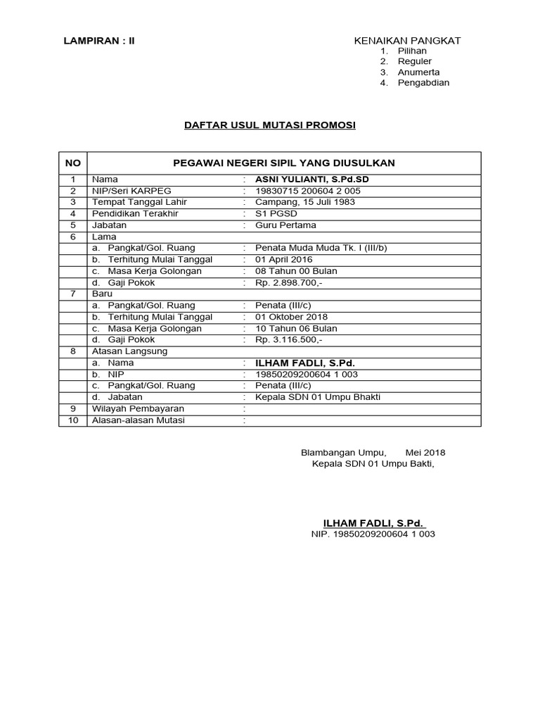 Daftar Usul Mutasi Promosi | PDF