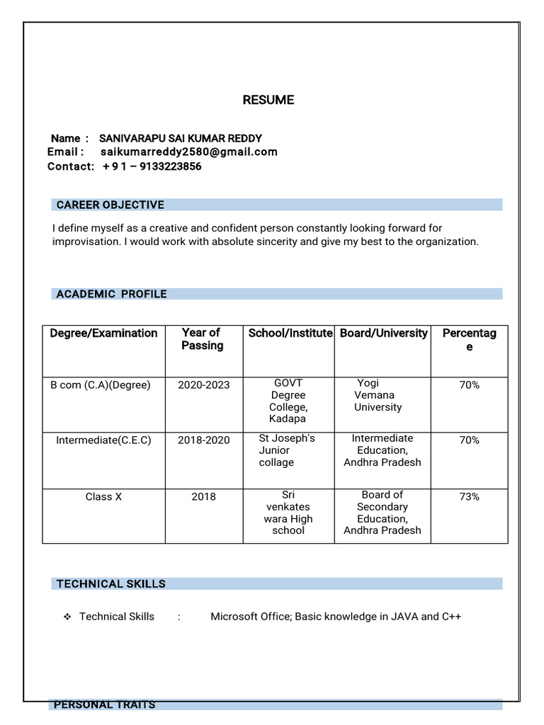Sai Kumar Reddy File Resume | PDF