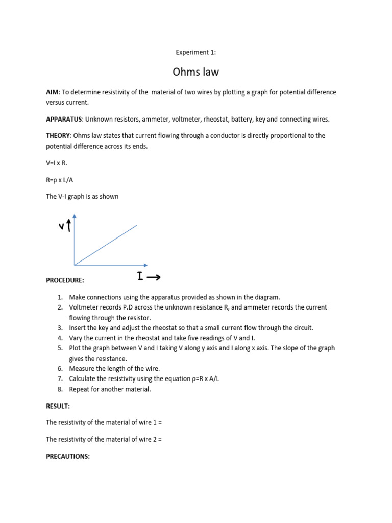 01 Ohms Law - Grade 12 Practical Record Work2023 Experiments | PDF