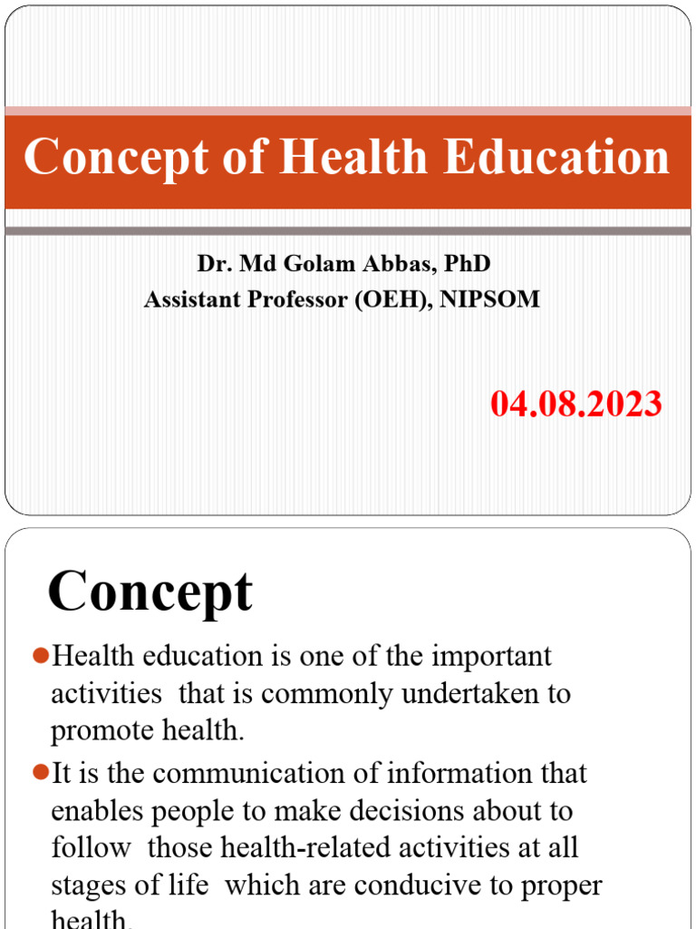 2 - Concept of Health Education - 04!08!2023 | PDF | Health Education | Behavior