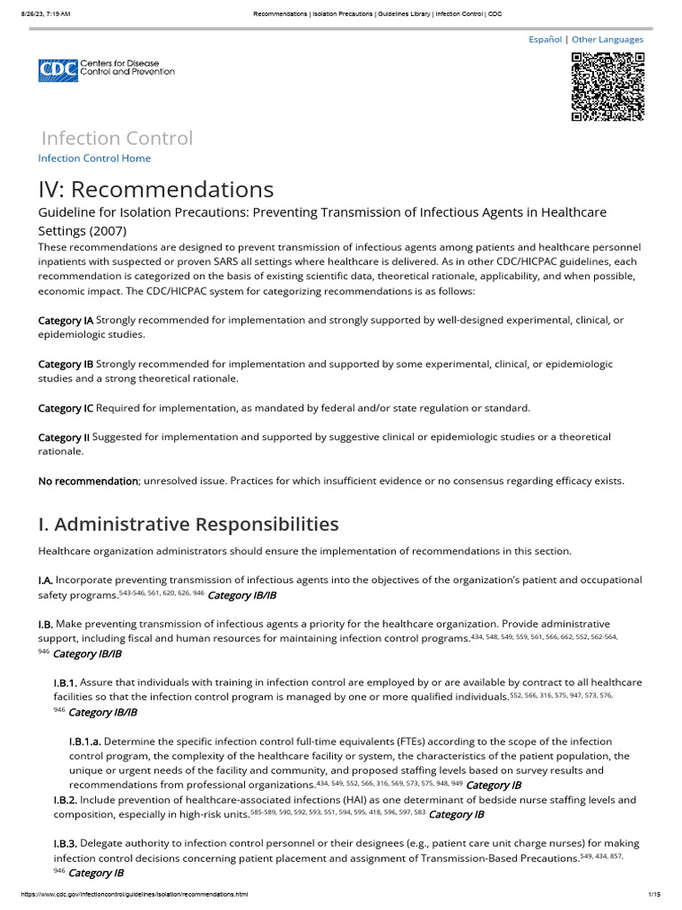 Recommendations - Isolation Precautions - Guidelines Library ...
