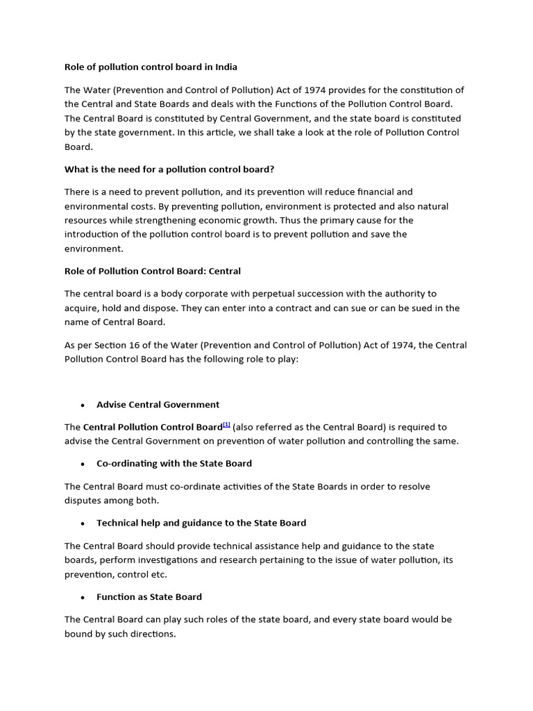 Functions of Pollution Control Boards in India | PDF | Sewage Treatment ...