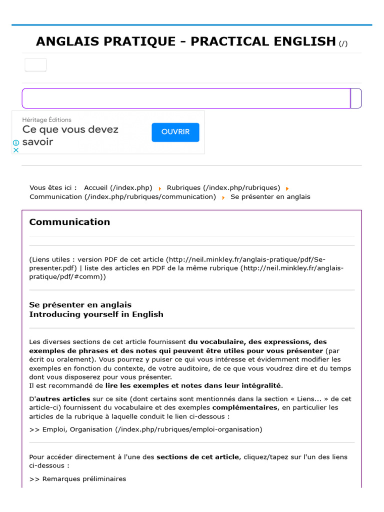 Se présenter en anglais : guide pratique | PDF | Linguistique