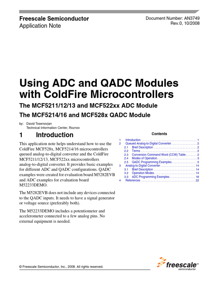 Freescale ADC and QADC Modules With ColdFire Microcontrollers | PDF ...