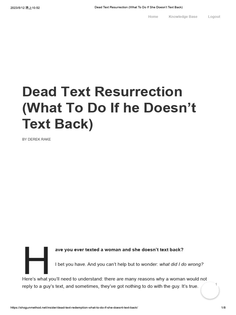 Dead Text Resurrection (What To Do If Doesn't Text Back) | PDF