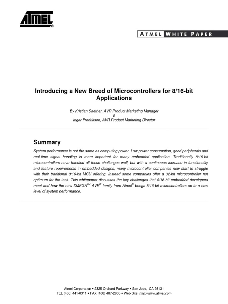 Atmel White Paper Introducing New Breed of Microcontrollers For 8-16 ...