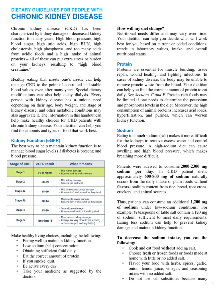 Dietary Guidelines For CKD | PDF