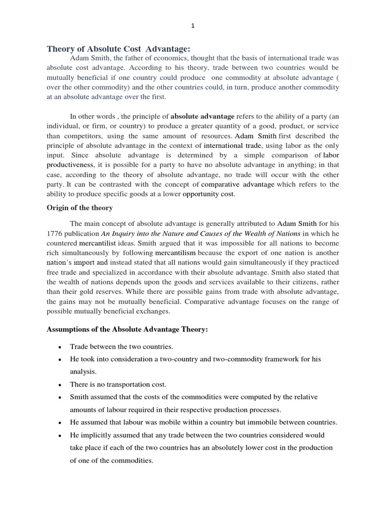 Theory of Absolute Cost Advantage | PDF