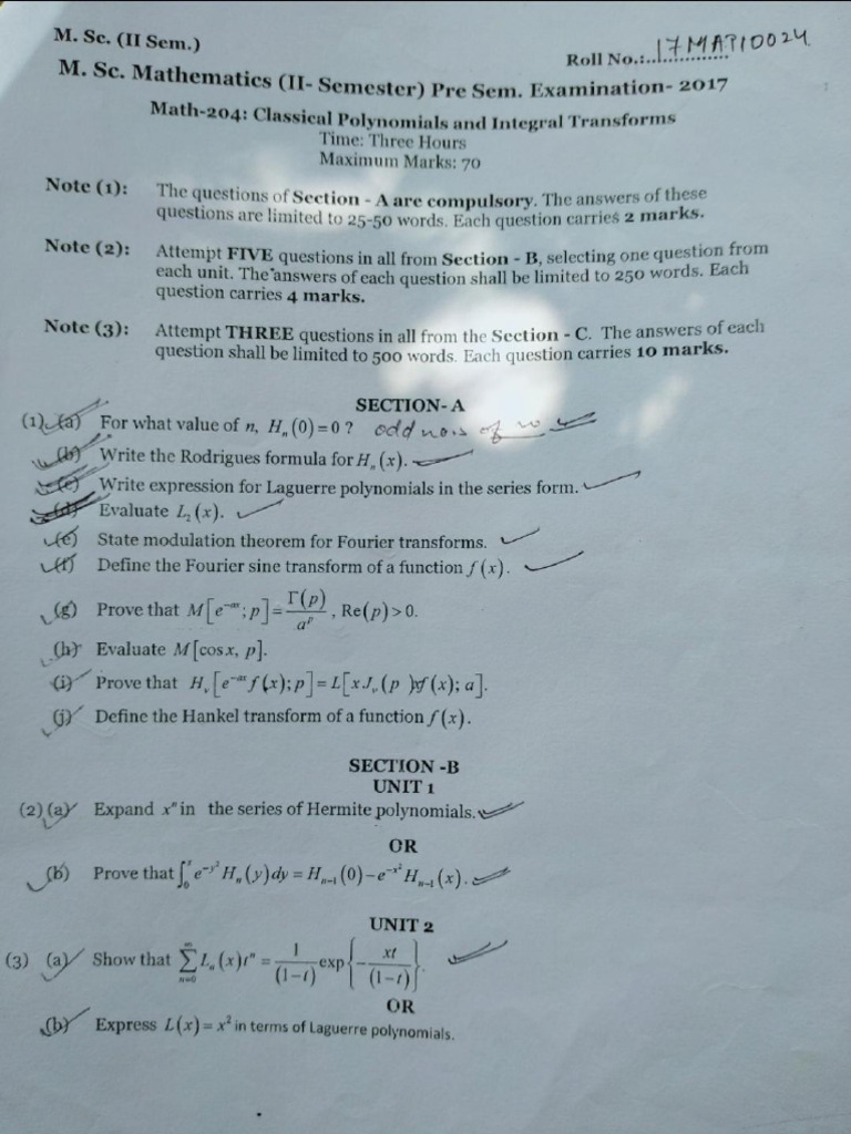 Classical Polynomial and Integral Transformation 2nd Sem Old Papers | PDF