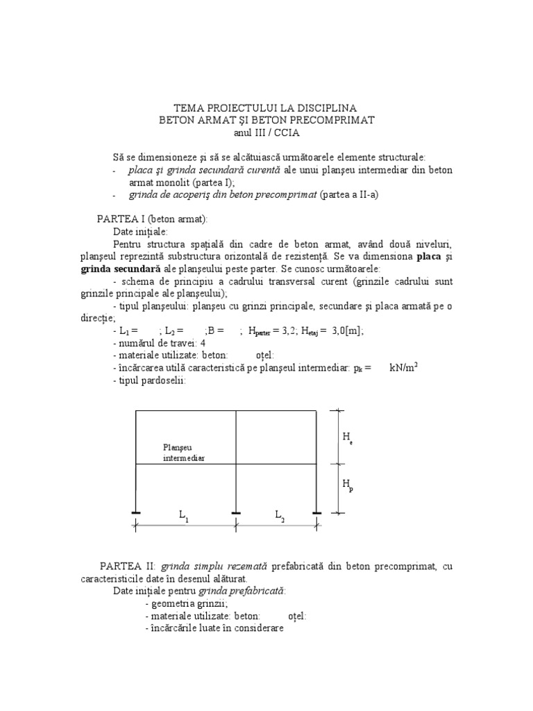 TEMA Proiect Beton An III | PDF