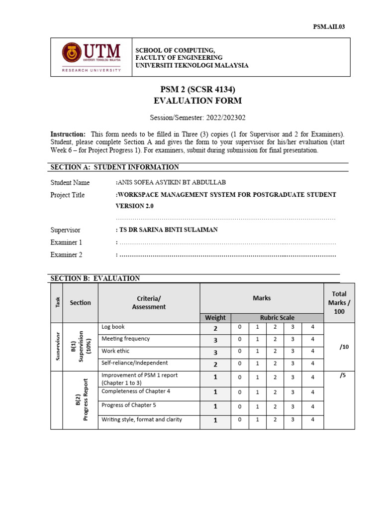 H - 1 PSM 2 Evaluation Form PSM - AII - .03 Ver 1.3 | PDF
