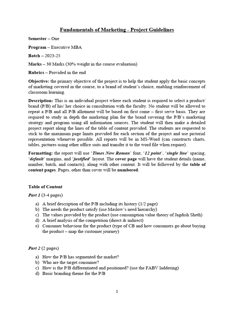 FoM Project Guidelines | PDF | Consumer Behaviour | Marketing