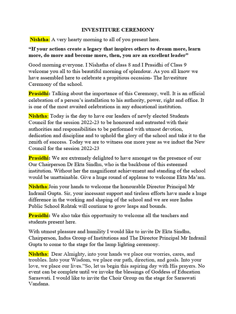 Investiture Script | PDF Investiture Script | PDF