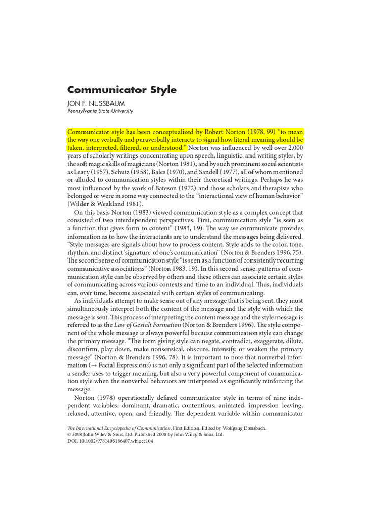 Communicator Style Nusbaum | PDF | Communication | Interpersonal Communication