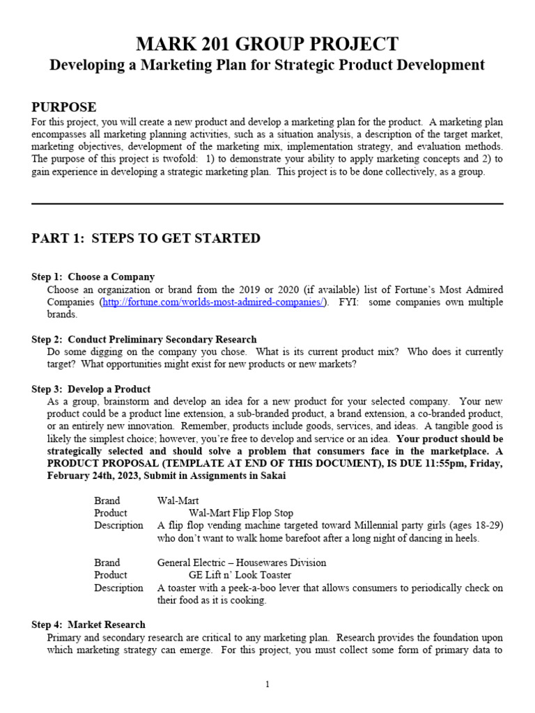 MARK 201 - Marketing Plan Group Project Instructions Spring 2023 | PDF ...