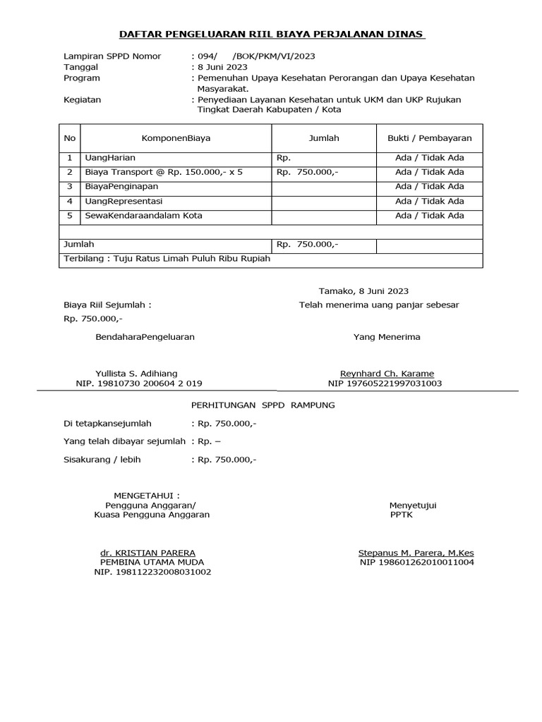DAFTAR PENGELUARAN RIIL TB April | PDF | Pengelolaan Keuangan & Uang