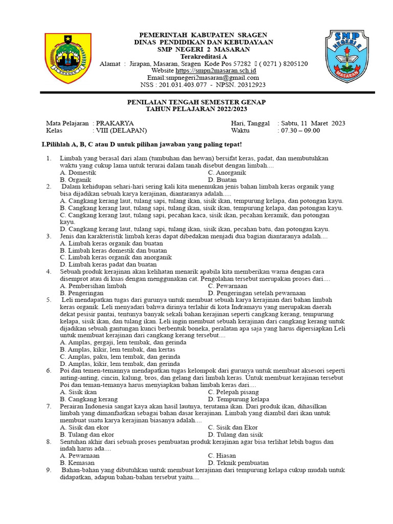 PRAKARYA SOAL PTS Kls 7 Genap 2023 | PDF