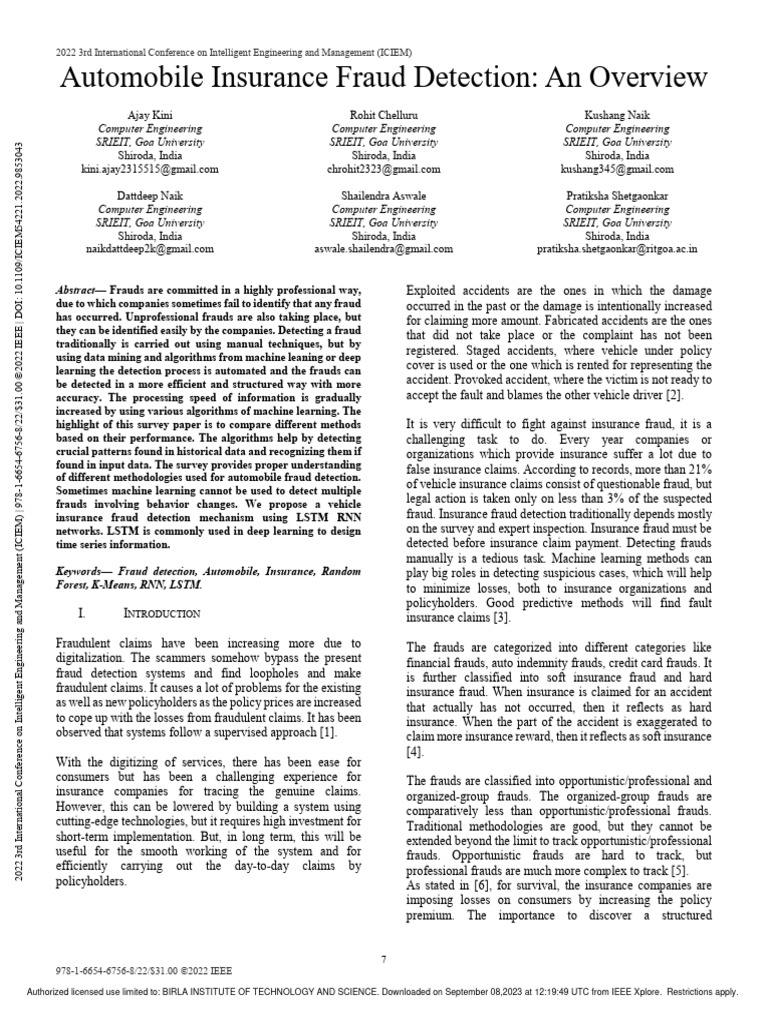 Automobile Insurance Fraud Detection An Overview Pdf Statistical