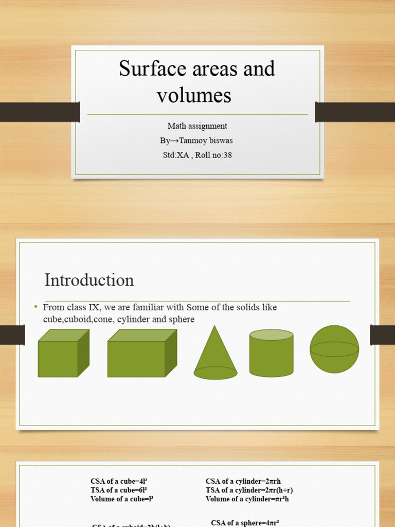 math assignment → surface areas and volumes | PDF