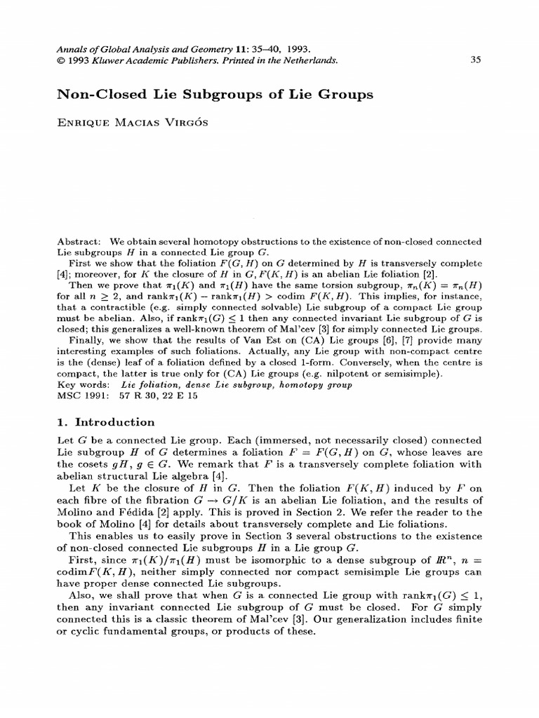 Non-Closed Lie Subgroups of Lie Groups | PDF | Lie Groups | Group (Mathematics)