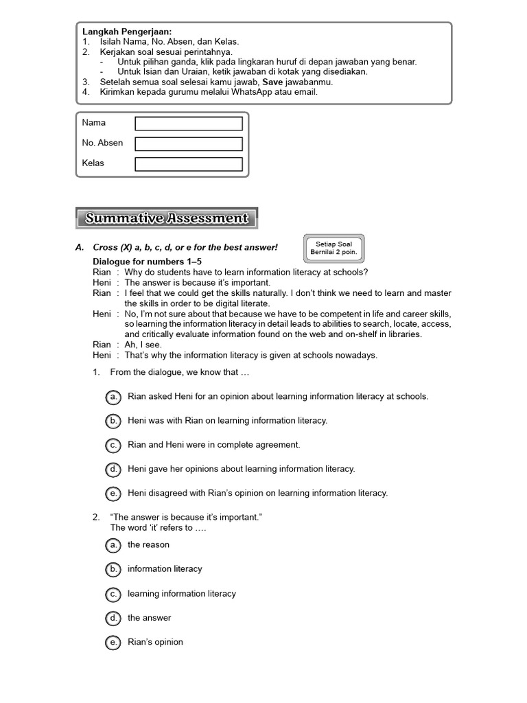 SMA Bahasa Inggris 11 Summative Assessment Unit 1 Versi Baru | PDF