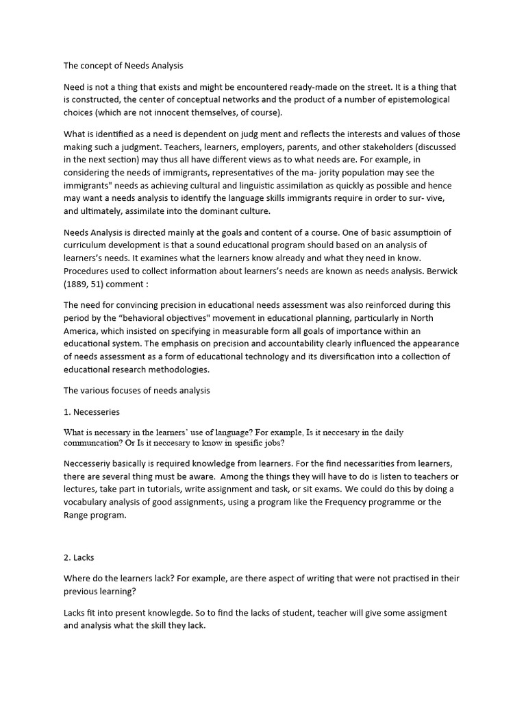 Needs Analysis | PDF