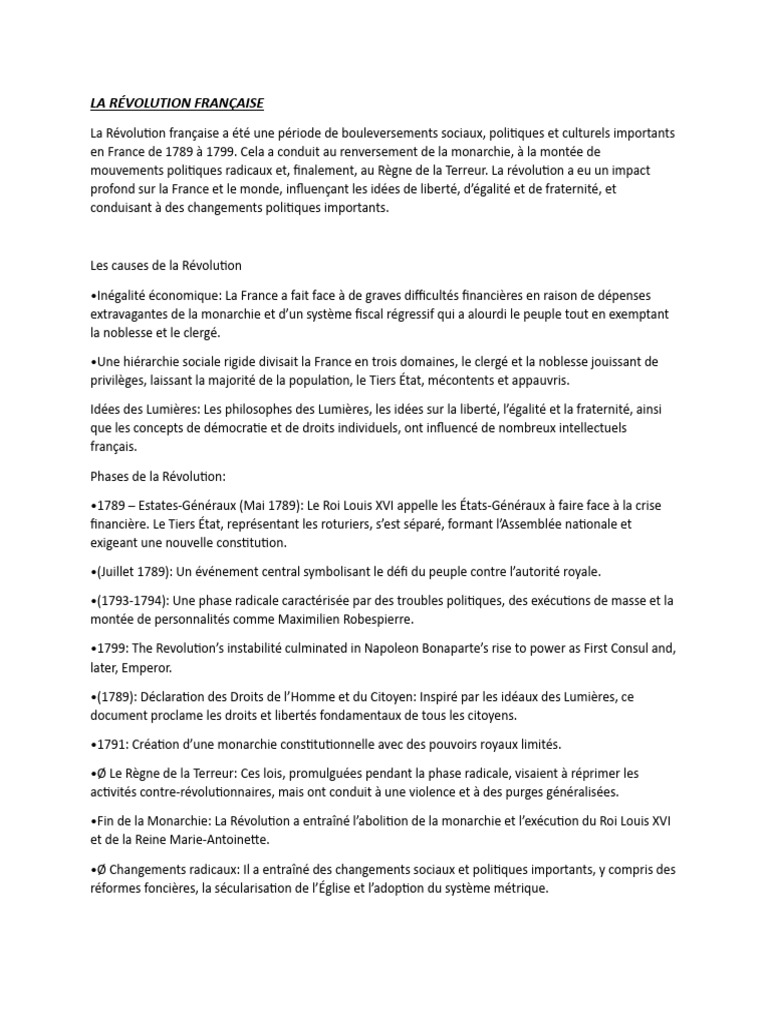 Causes et phases de la Révolution française | PDF | Révolution ...