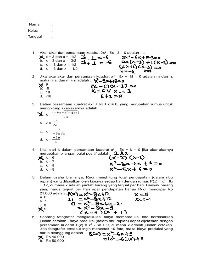 Soal Latihan Persamaan Kuadrat | PDF