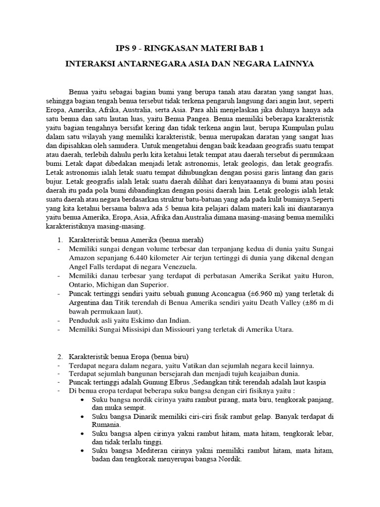 Ips 9 - Ringkasan Materi Bab 1 Ips 9 (2023-2024) | PDF