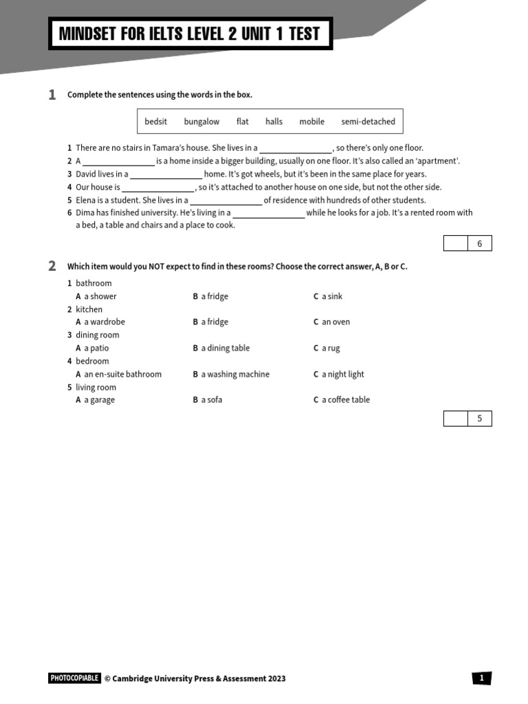 IELTS Mindset Level 2 Unit 1 Test | PDF
