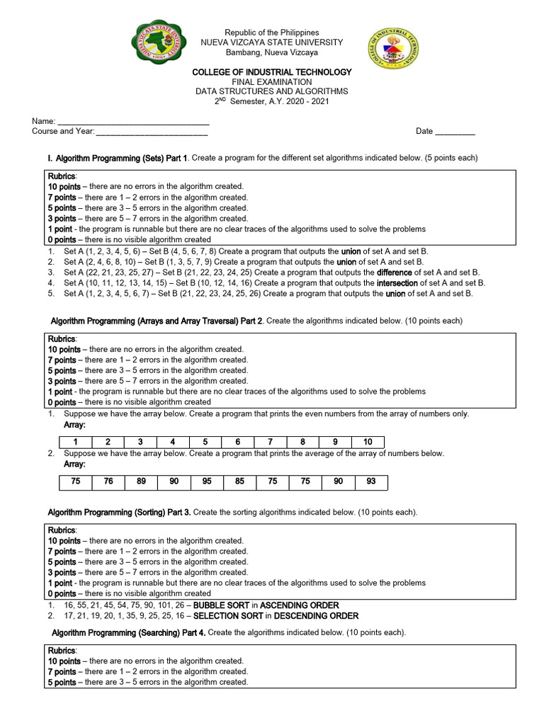 Final Exam Data Structures and Algorithms | PDF | Algorithms | Computer ... Final Exam Data Structures and Algorithms | PDF | Algorithms | Computer ...