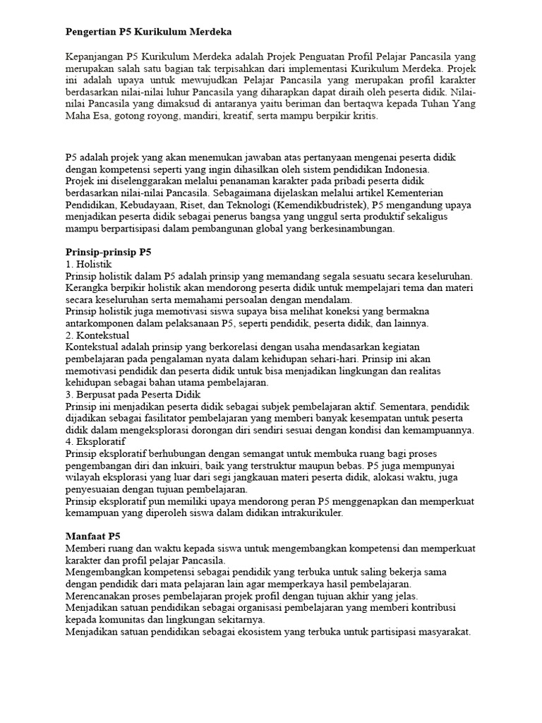 Pengertian P5 Kurikulum Merdeka | PDF