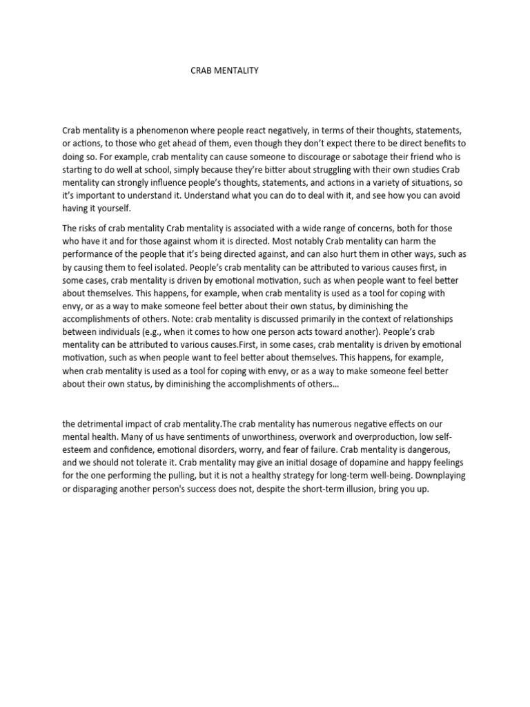 Understanding Crab Mentality Dynamics | PDF | Envy | Self Esteem