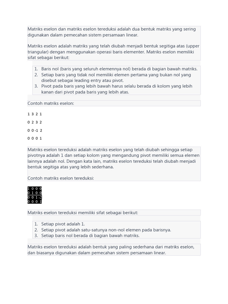 Contoh Matriks Eselon dan Tereduksi | PDF | Sains & Matematika | Komputer