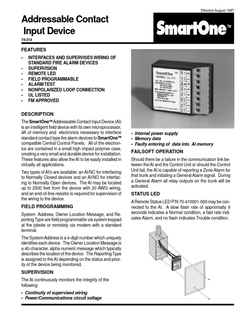 01F Addressable Input Module Acid | PDF | Electrical Wiring | Input/Output