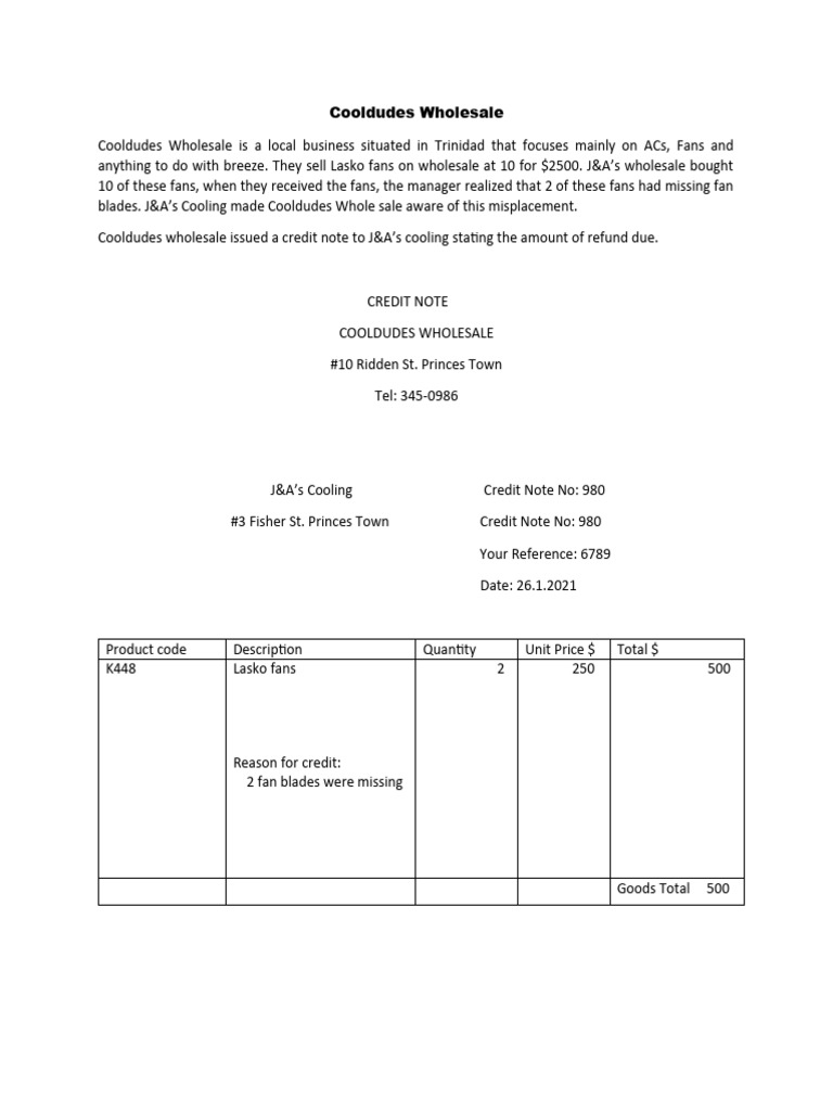 POA Credit Note | PDF