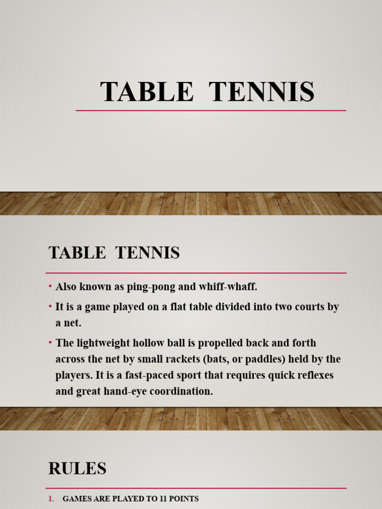 Table Tennis Rules and Equipment Guide | PDF