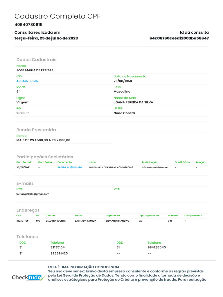 Modelo de Consulta - Checktudo | PDF